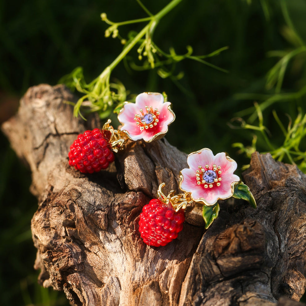 Raspberry Flower Enamel Earrings – Stars Tarot