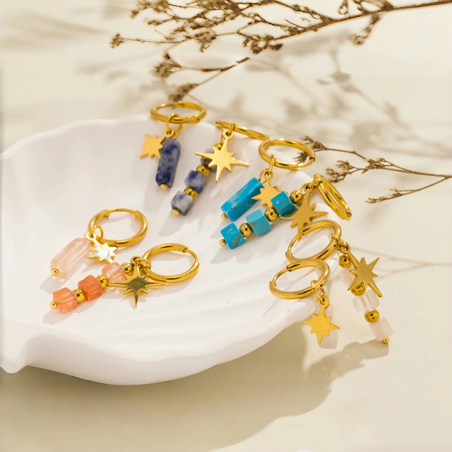 Wishing Star - Gemstone Gold Earrings – Stars Tarot